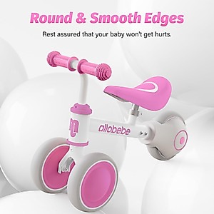 allobebe Baby Balance Bike, Cute Toddler Bikes 12-36 Months Gifts for 1 Year Old Girl Bike to Train Baby from Standing to Running with Adjustable Seat Silent & Soft 3 Wheels
