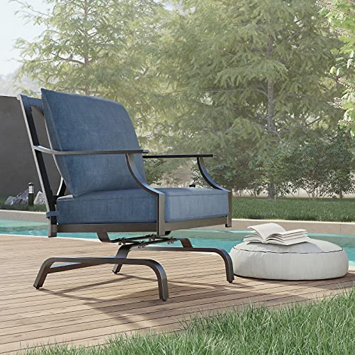 Grand patio Outdoor Patio Seating Chair, Motion Chair, Stationary Rocker, Metal Patio Chair Set of 2,Peacock Blue