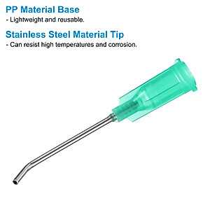 PATIKIL 18Ga x 1 Inch Dispensing Needle Tips, 36Pcs Stainless Steel 45 Degrees Pre Bent Glue Needle Tube Blunt Tips with Luer Lock for Glue Oil Applicator, Green