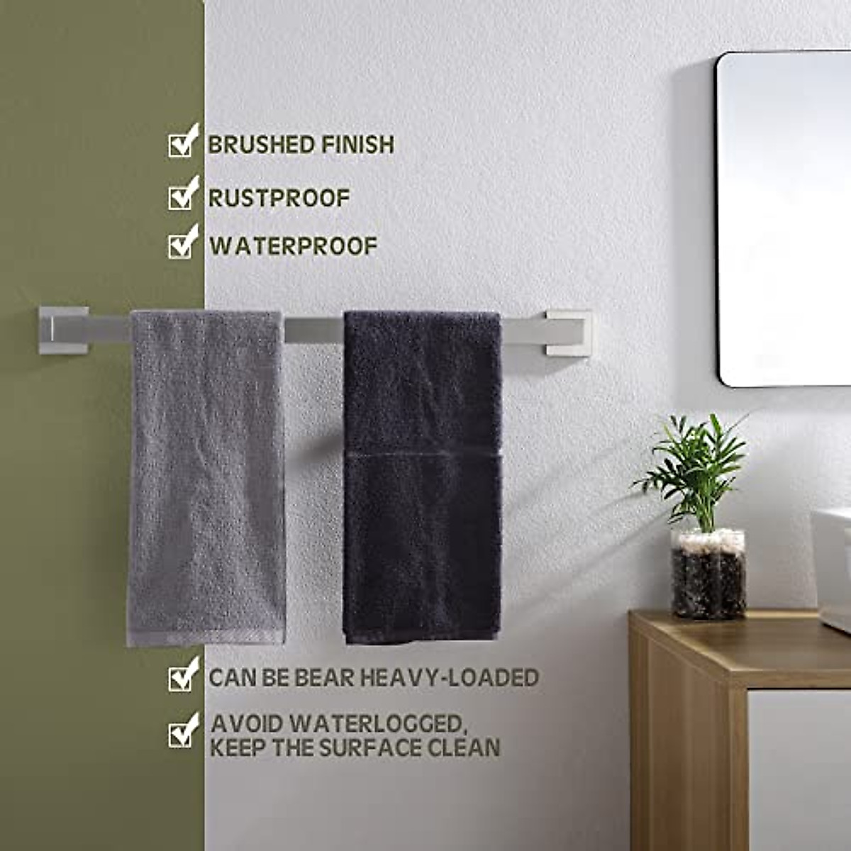 KOKOSIRI 24-Inch Single Towel Bar, Bathroom Towel Holder, Toilet Paper Holder, Bath Towel Hook Modern Robe Hook Coat Hook, Wall Mounted, SUS 304 Stainless Steel, Brushed Steel, B05A4-BR-L24