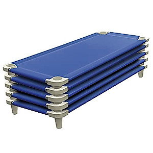 Acrimet Premium Stackable Daycare Nap Cot for Preschool, Naptime for Kids, Classroom Furniture (Stainless Steel Tubes) (Blue Cot Grey Feet) (Pack of 5)
