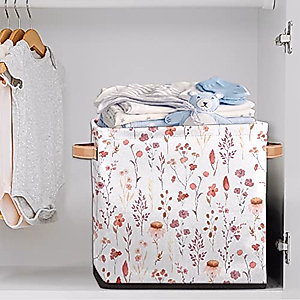 Wildflowers Watercolor Floral Print Storage Basket Bins for Organizing Pantry/Shelves/Office/Girls Room, Spring Flower Storage Cube Box with Handles Collapsible Toys Organizer 13x13