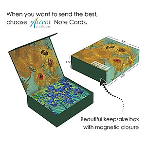 RainCaper Fine Art Keepsake 5x7 Blank Stationery van Gogh Greeting Note Cards With Decorative Envelopes, Gift Boxed Set of 16 | 300 GSM Cardstock (van Gogh Flowers)