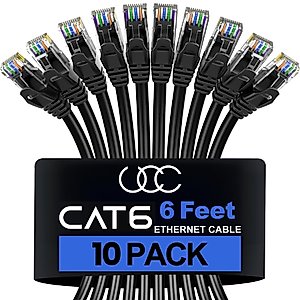 Ultra Clarity Cables Cat 6 Ethernet Cable 6 FT (10 Pack), Cat6 Patch Cable, High Speed 10Gbps 500Mhz Ethernet Cable Network Cord, RJ45 LAN Internet Cable for Computer Modem Router PS4/5 Xbox -Black