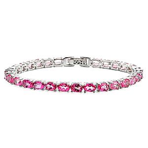 Natural Pink Topaz 6X4 MM Oval Cut Gemstone Tennis Bracelet 925 Sterling Silver November Birthstone Women Jewelry Bridal Gift Christmas Gift For Her (Rose Gold Rhodium Plated Silver, 8 Inches)