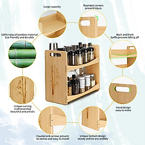 VIEWALL Spice Rack Organizer for Cabinet, Bamboo 2 Tiers Spice Rack Countertop Shelf Corner Shelf for Kitchen, Cabinet, Pantry