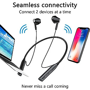 LKOKJ Neckband Earphones Wireless inEar Headphones with Mic, IPX5 Sport Earbuds Wireless fo