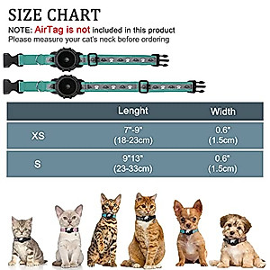Reflective AirTag Cat Collar, FEEYAR Integrated GPS Cat Collar with Apple Air Tag Holder and Bell, Safety Elastic Band Tracker Cat Collars for Girl Boy Cats, Kittens and Puppies [Green] 7-9 Inch