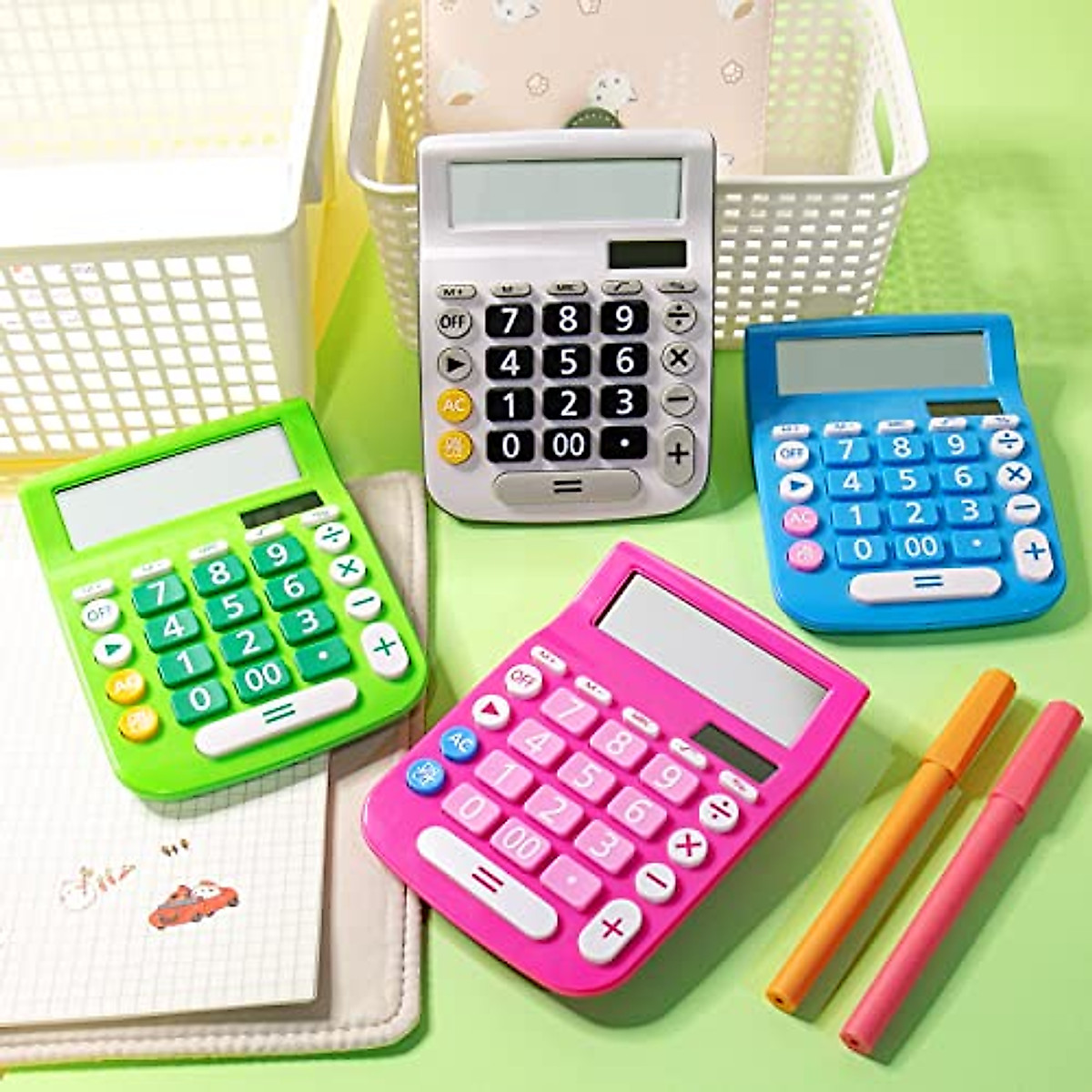 Calculators Desktop, Large Display Big Button, Solar and Battery Dual Power, 12 Digit Small Basic Standard Functional Calculator Cute for Office, Home, School (Green)