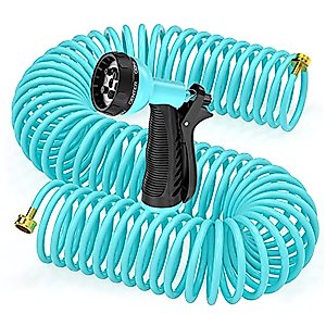 SPECILITE Garden Hose 50 FT, Flexible Water Hose with Nozzle, Collapsible Coiled Hoses Pipe for Boat, Outdoor, Lightweight and No Kink