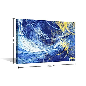 Black Art Wall Decor Blue and Yellow Paintings Canvas Wall Art Abstract Art Bathroom Decor Artwork for Wall Posters and Prints Wood Framed Wall Art Contemporary Home Decor Ready to Hang(24" Wx16 H)