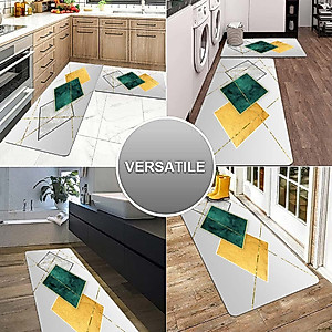 EMMTEEY Kitchen Anti Fatigue Mat Light Grey Silver Gold Green Luxury Geometric Abstract Art Memory Foam Kitchen Mat Set of 2 Kitchen Sink Mat for Floor Laundry Office