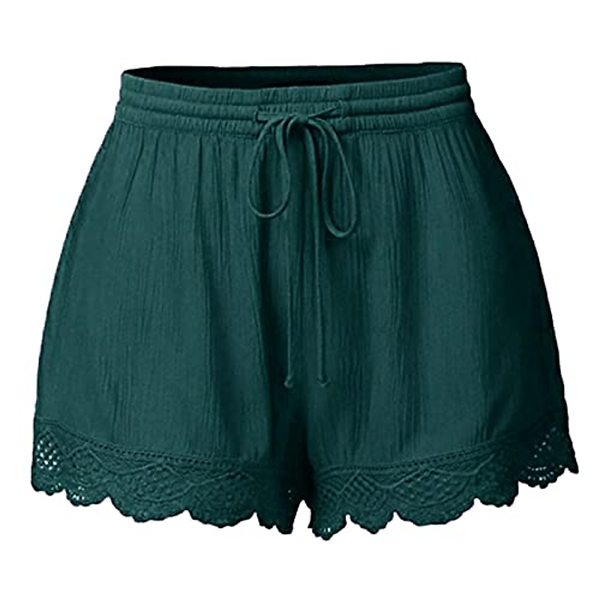 2pcs Beach Hots for Women, Womens Comfy Drawstring Mid Waisted Shorts Linen Blend Lightweight Summer Shorts with Lace Green