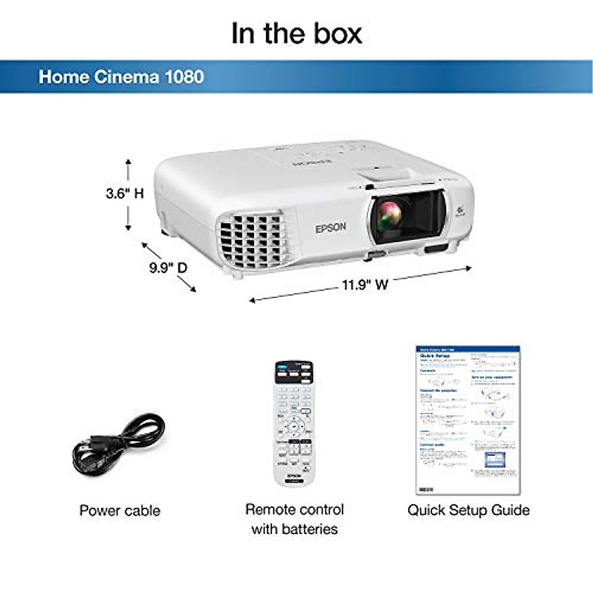 Epson Home Cinema 1080 3-chip 3LCD 1080p Projector, 3400 lumens Color and White Brightness, Streaming/Gaming/Home Theater, Built-in Speaker, 16,000:1 Contrast (Renewed)