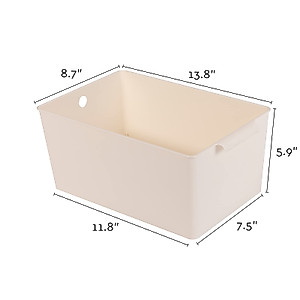LUFOFOX Set of 2 Plastic Storage Baskets for Shelves with Labels,Small Pantry Organizer,White Storage Tray Baskets for Kitchen,Countertop,Cabinet, Bedroom,Office and Bathroom(Large,White)