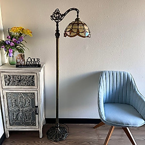 enjoy decor lamps Tiffany Floor Lamp Gold Stained Glass Baroque Style Lavender Arched Lamp Gooseneck Adjustable for Living Room Bedroom 20" W*12" D*63" H