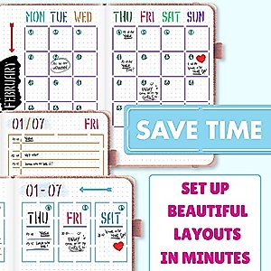 Easy to Use Stencil Set for Dotted Journals - Time Saving Planner Accessories/Supplies Kit Makes Creating Layouts Easy - Incl. Bullet Point Checklists, Daily/Weekly/Monthly Calendars