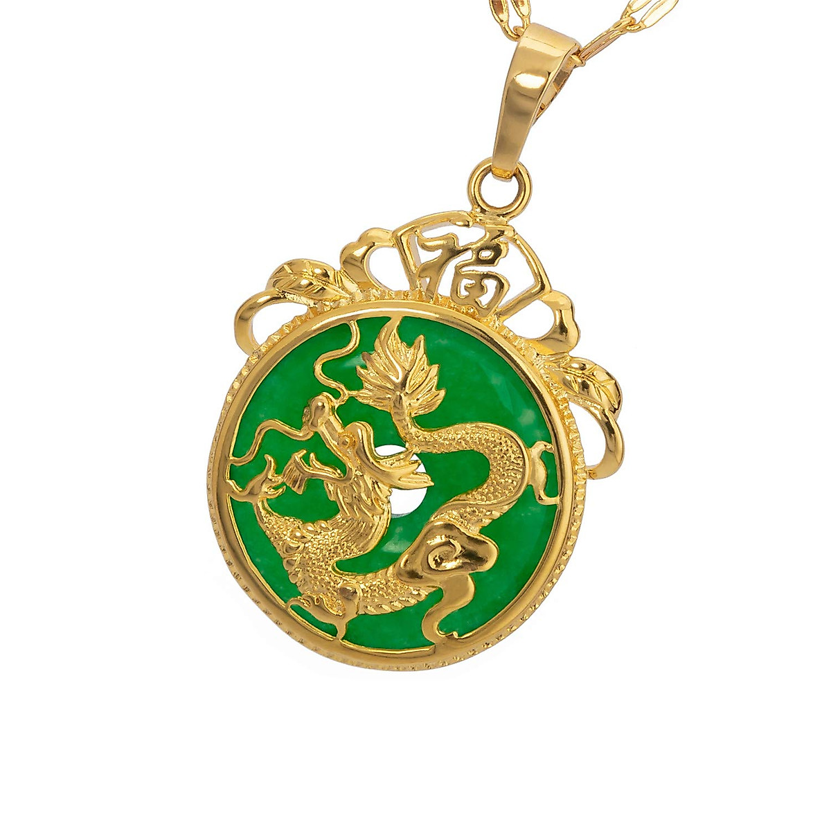MCSAYS Dragon Necklace Gold Chinese Tibet Grade A+ Green Agate Dragon Pendant Necklace Gift For Christmas Women