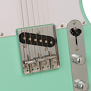CNZ Audio TL Mini Electric Guitar - Surf Green Finish, White Pickguard, 3/4 Short Scale, 7/8 Size Guitar, 2 Single Coil Pickups, C Shaped Maple Neck, Natural Maple Fingerboard, Classic Look & Feel