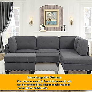 Flesser Small Sectional Sofa with Chaise Lounge Sofa and Convertible Ottoman L Shape Living Room Small Couches 3 Seat Sofa Couch for Home Office, Right Facing Couch in Dark Grey