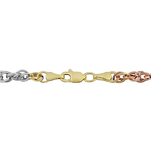 Kooljewelry 10k Tricolor Gold Double Cable Link Bracelet (7.25 inch)