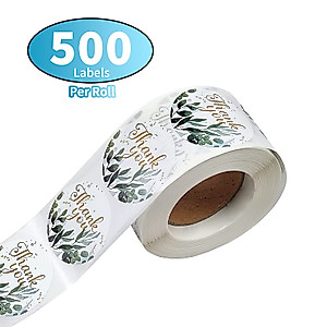 Louise Maelys 1.5 Inch Thank You Stickers for Wedding, Birthday, Bridal, Shower, Packaging, Small Business, Envelope, Gifts, 500pcs Per Roll Round Green Plant Thank You Label Sealing Stickers
