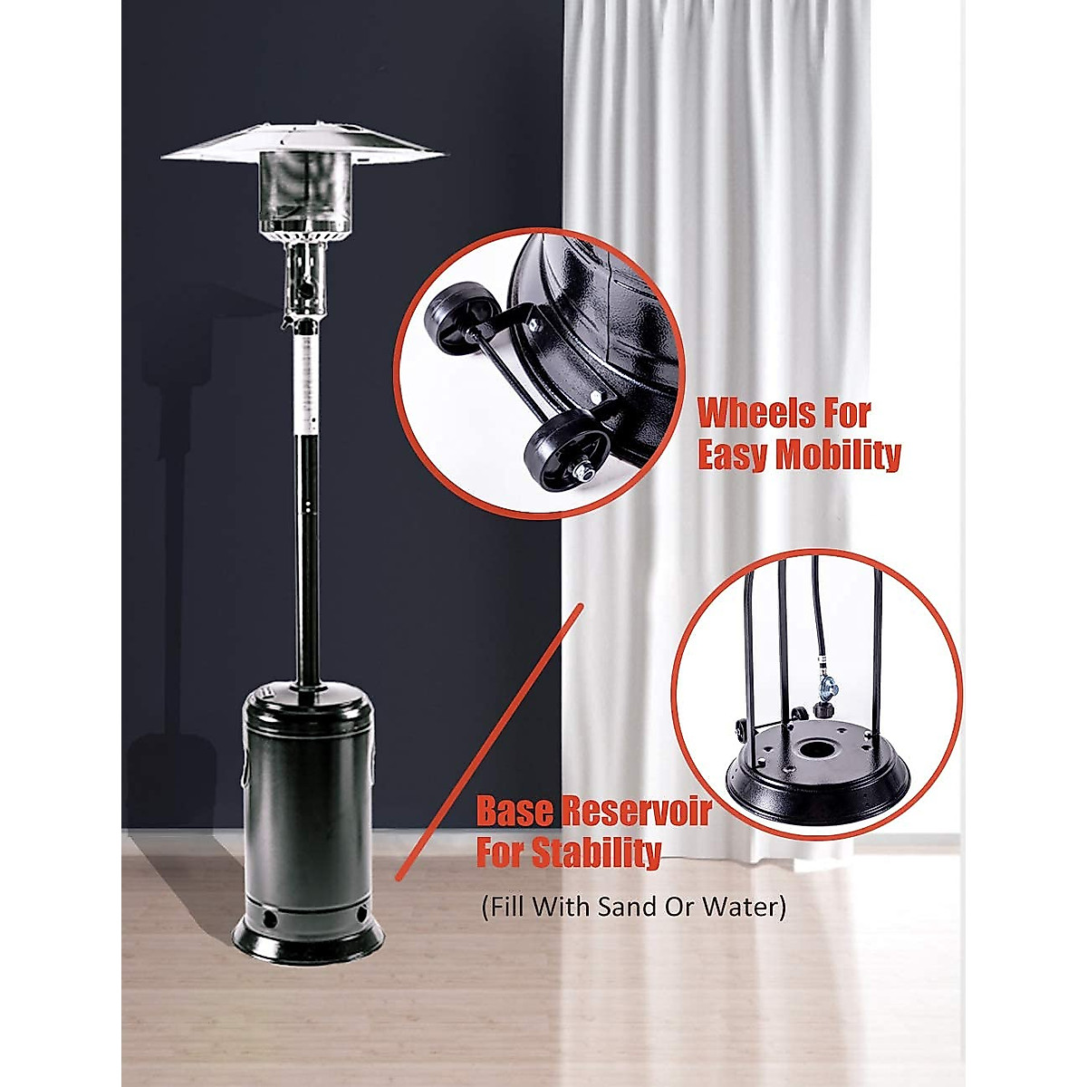 47000 BTU Outdoor Propane Patio Heater, Stainless Steel Burner, with Anti-tilt and Flame-out Protection System, ETL Certified, 10-foot Radius Heat Reflector, Add Warmth and Ambience to Backyard, Party