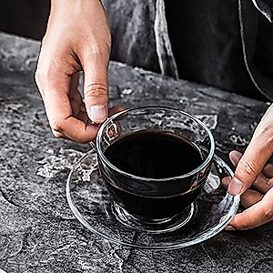 Tosnail 6 Pack 7-Ounce Glass Tea Cups and Saucers Sets Glass Coffee Mugs