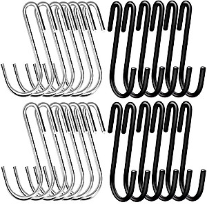 FIVOENDAR 50 Pack Heavy Duty S Hooks S Shaped Hooks Hanging Hangers Pan Pot Holder Rack Hooks for Kitchenware Spoons Pans Pots Utensils Clothes Bags Towels Plants(Black & Silver)