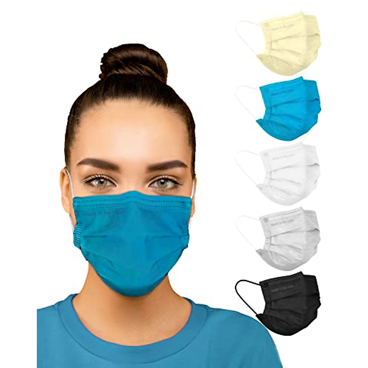 EG ECOGUARD Face Masks Disposable Made in USA, 4 Ply 5 Colored Masks Individually Wrapped Face Mask Breathable Comfortable Disposable Face Masks for Adults Men Women, 50 Pack