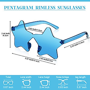 CHENGU 2 Pcs Star Shape Rimless Sunglasses Transparent Candy Color Sunglasses Party Favor star glasses for Women(Blue)