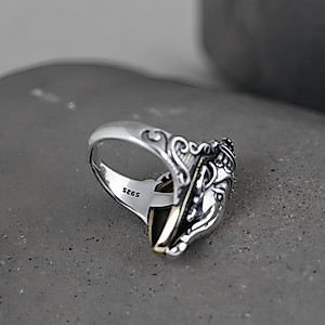 Retro Vintage 925 Sterling Silver Hindu Elephant Lord Ganesh Ring Ganesha Jewelry for Men Women Size 11