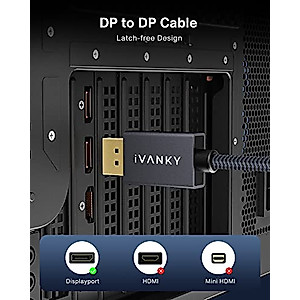 VESA Certified DisplayPort Cable, iVANKY 6.6ft DP Cable 1.2,[4K@60Hz, 2K@165Hz, 2K@144Hz], Gold-Plated Braided High Speed Display Port Cable 144Hz, for Gaming Monitor, Graphics Card, TV, PC, Laptop