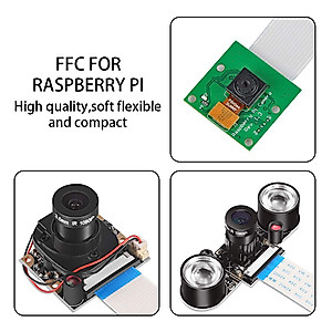 Aokin for Raspberry Pi Camera Cable, FFC Cable Ribbon Flex Extension Cable 15 Pin 1.0mm Pitch for Raspberry Pi, Octoprint Octopi Webcam, Monitor 3D Printer, etc, 30cm/11.81in