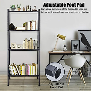 WillingHeart Ladder Shelf 4-Tier Bookshelf Plant Flower Stand Storage Rack Industrial Organizer Modern Shelves Shelving Bookcase Iron Stable Metal Frame Furniture Home for Living Room Kitchen Office