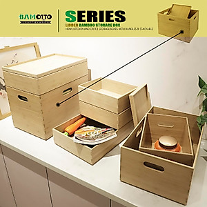 BAMOTTO Lidded Bamboo Storage Bins & Box/Cube/Basket, Home Kitchen and Office Storage Boxes with Handles & Stackable for Organizer Tableware, Crafts, Office Shelf Books, Large, 14.6”x10.2”x9.6”