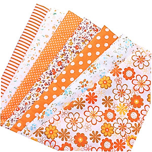 Operitacx 7pcs Orange Cotton Fabric Squares Handmade Cotton Fabrics Fabric Bundles Orange Sewing Fabric Cloth Material Floral Cotton Sewing Squares Quilted Fabric Patchwork