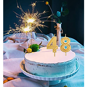 Bailym 2.76 inch 48th Birthday Candles,Gold Number 48 Cake Topper for Birthday Decorations Party Decoration
