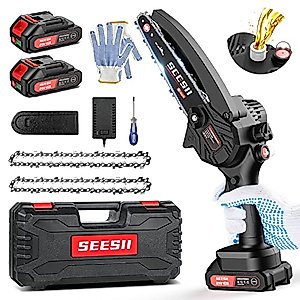 6-inch Mini ChainSaw, Seesii Cordless Chainsaw with 2x 2.0Ah Batteries Auto-oil System One-Handed Electric Chain Saw, Pruning Chainsaw for Wood Cutting Garden Logging Trimming Branch, CH600