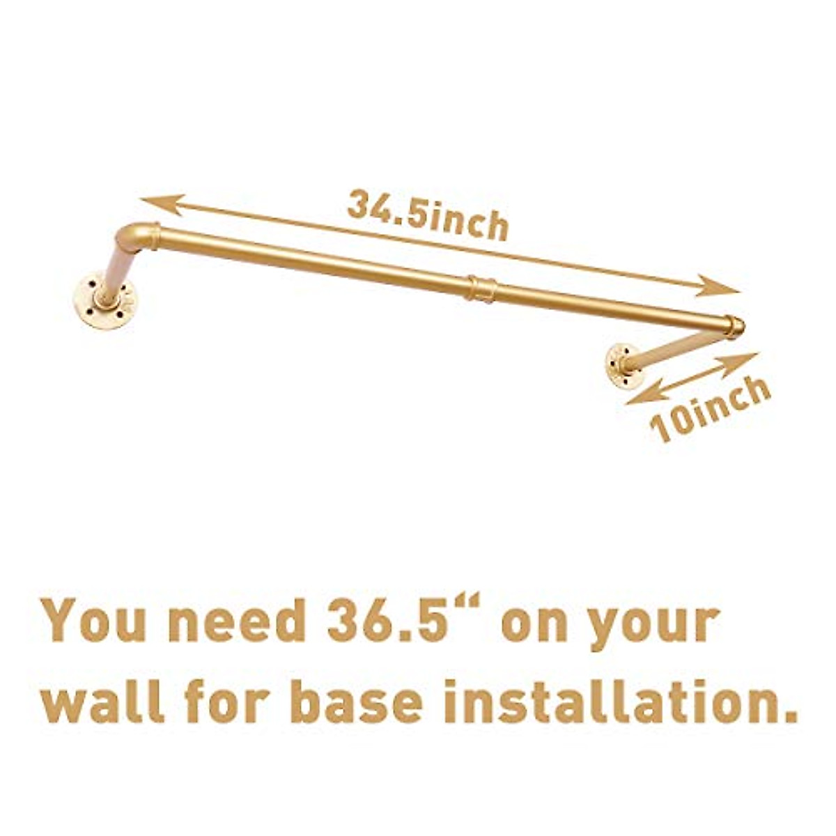 AddGrace 2 Pack Clothes Rack Gold Wall Mounted Industrial Pipe Clothing Rack Heavy Duty Clothes Rack for Hanging Clothes Multi-Purpose Closet Hanging Rack Garment Bar for Wardrobe and Laundry Room