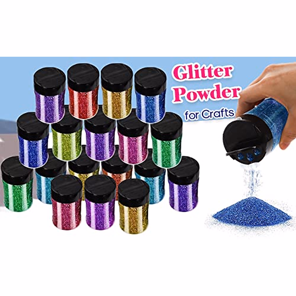 Yesland 20 Pack Plastic Spice Jars Bottles, 5 Oz PET Spice Containers BPA Free with Black Cap, Empty Seasoning Jars Glitter Storage Containers for Storing Spice Herbs Powders Glitter