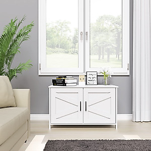 Homhedy Cat Litter Box Enclosure,Litter Box Furniture Hidden with Barn Door,Wooden Cat Washroom Furniture,Cat House,Fit Most of Litter Box,White