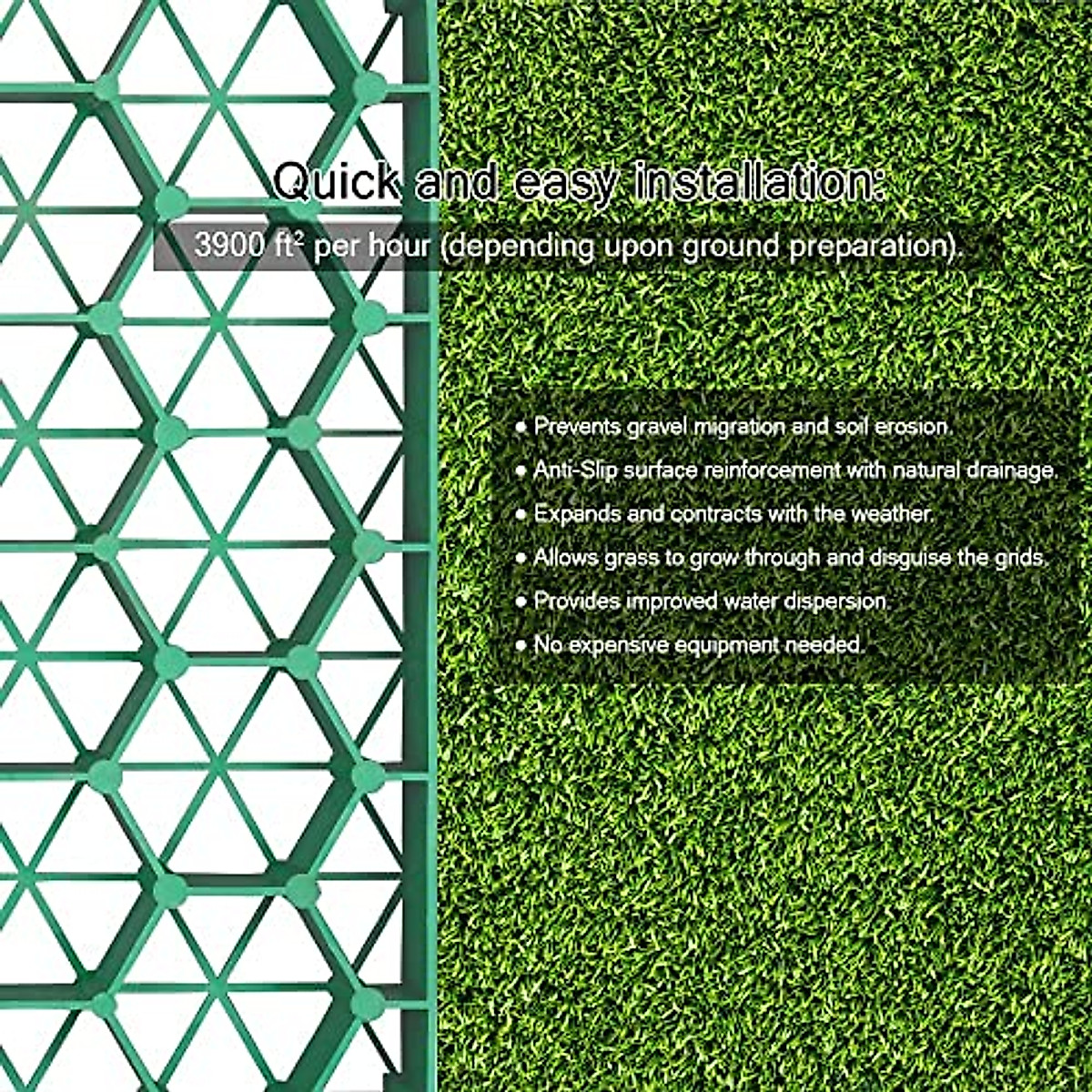 YUEWO Gravel Driveway Grid 1.9” Depth Flat-Interlocked Permeable Grass Pavers HDPE Green Plastic Shed Base for Parking Lot, Garden, Fire Lanes Cover 11 Sf.(1 Sm), 4 Pack