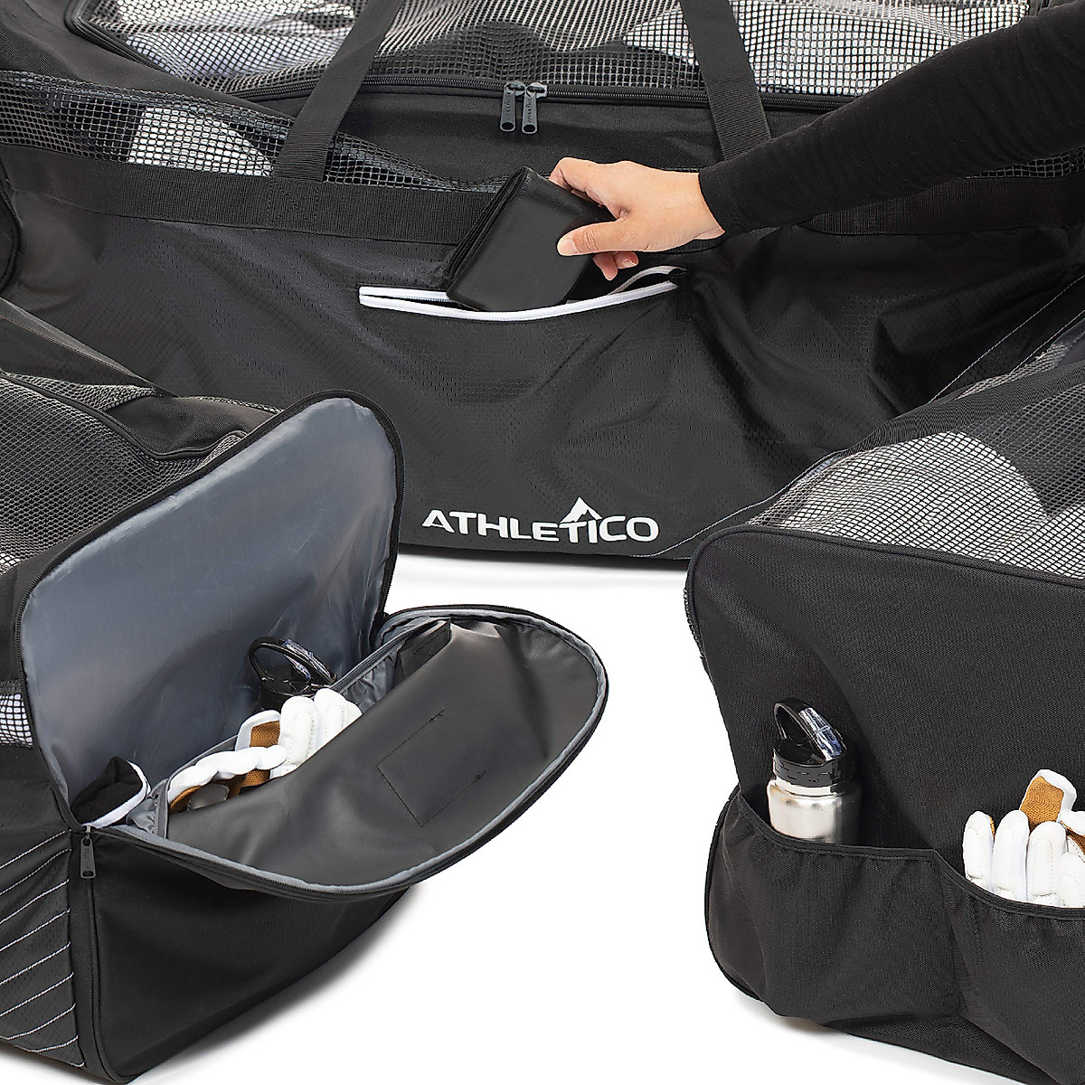 Athletico Hockey Duffle Bag - 35" Large Ice Hockey Duffel XXL Travel Bag for Equipment & Gear, with Included Organizer Caddy (Back)