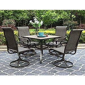PHI VILLA Outdoor Dining Set for 4, 5 PCS 1 Square 37"x 37" Umbrella Dining Table & Clearance with 4 Swivel Dining Chairs (1.57" Hole) for Patio Kitchen Lawn & Garden