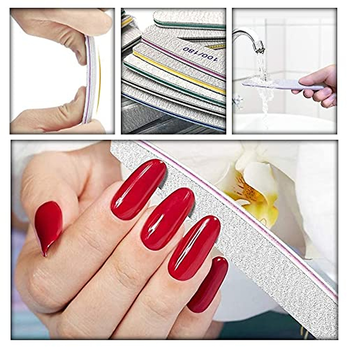 21 Pcs Professional Nail Files Set,16 Pcs Double Sided 180/240 Grits Long Lasting Polisher Washable Emery Boards for Acrylic & Natural Nails,Manicure Nail Styling Tool for Home and Salon Use