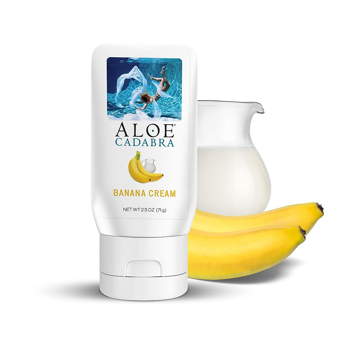 Aloe Cadabra Flavored Personal Lubricant and Vaginal Moisturizer, Organic Edible Aloe Lube for Men, Women, and Couples, Non-Staining, pH Balanced, Toy Compatible (Banana Cream, 2.5 Ounces, 1 Pack)