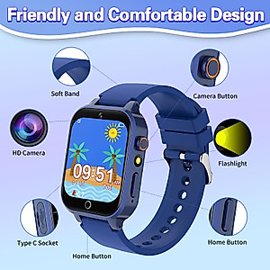 Vakzovy Kids Smart Watch with 26 Puzzle Games HD Camera MP3 Player Audiobook Video Pedometer Habit Tracking Learn Card Flashlight Kids Smart Watch Boys Gift for 5-12 Year Old Boys Toys