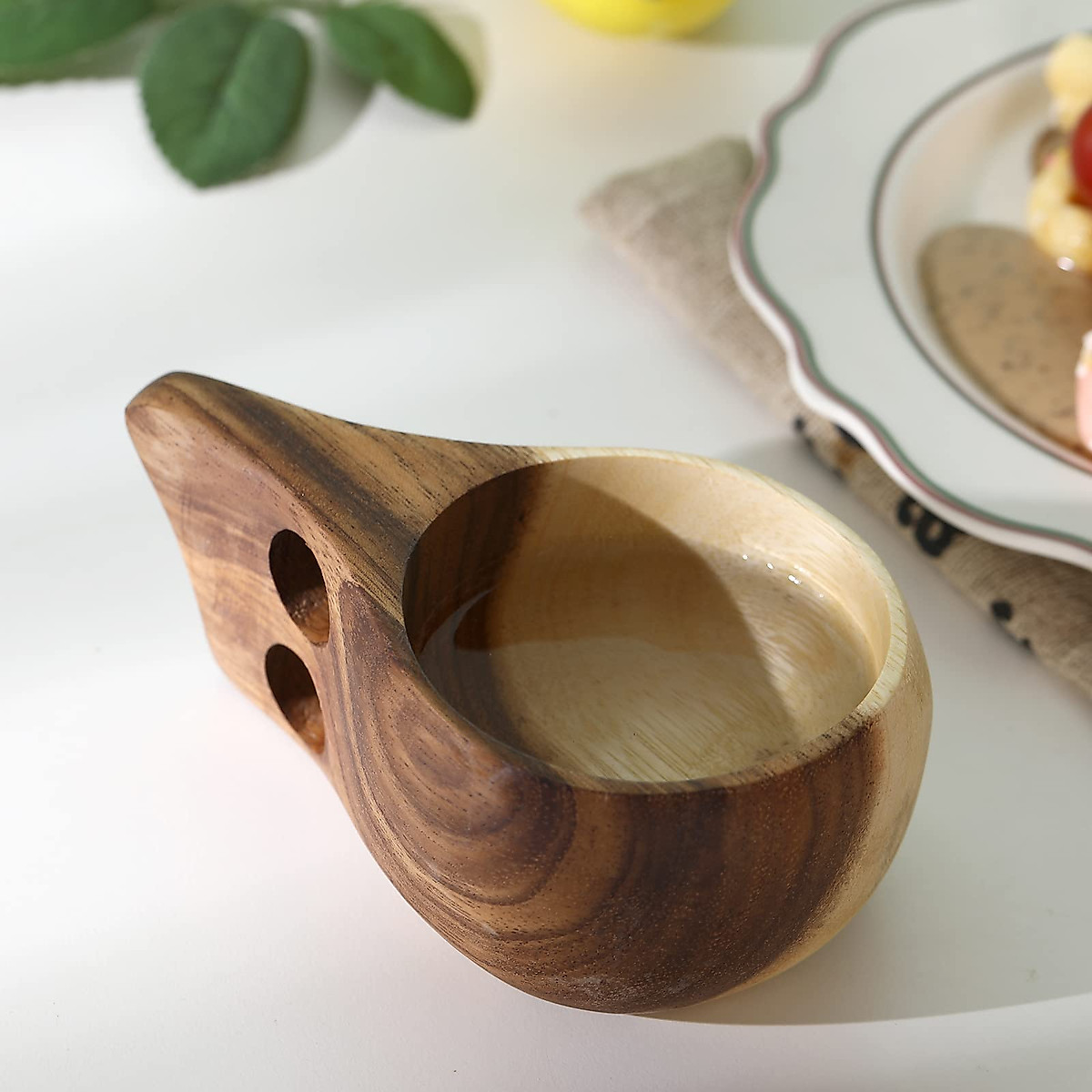 olelo Acacia Wooden Cup Camping Cup Nordic Style Handmade Natural Portable Wood Mug Drinking Cup for Coffee, Tea and Milk (model b)