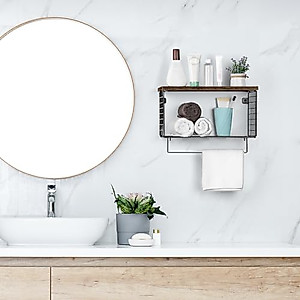 Bathroom Towel Rack Wall Mounted Tower Holder with Tower Bar Farmhouse Bathroom Storage Organizer Shelf Holder for Bathroom Laundry Room Livingroom Bedroom 6 Hooks